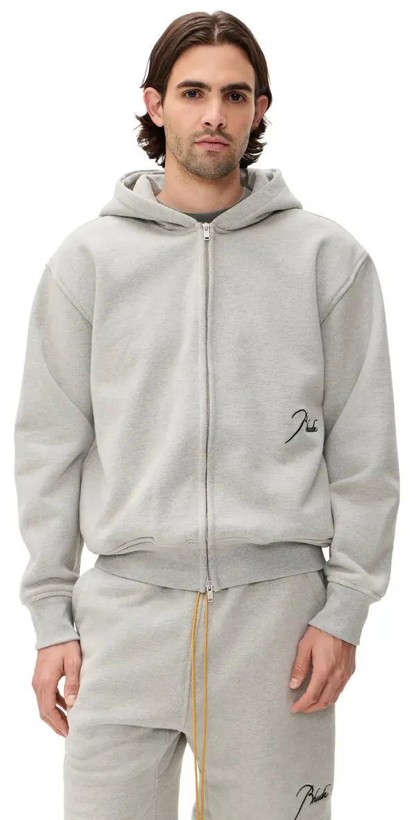 Rhude Classique Zip Up Hoodie - Heather Grey/black