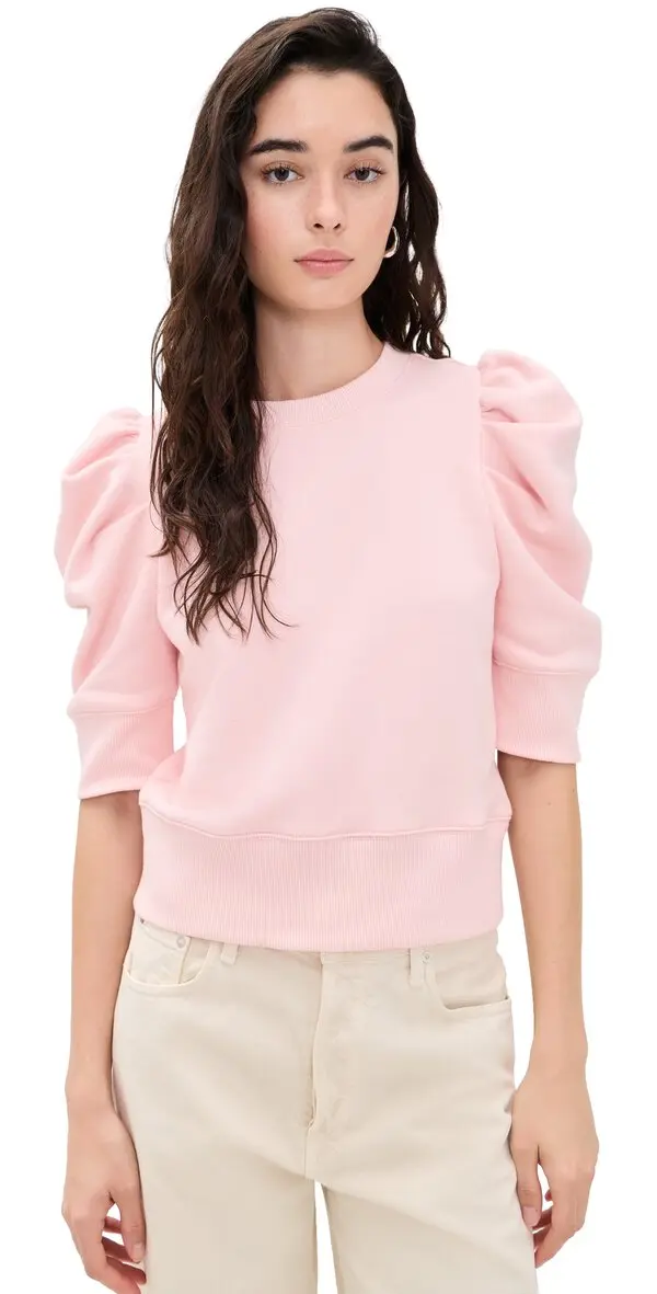 Alice + Olivia Tyler Draped Puff Sleeve Crew Neck Top - English Rose