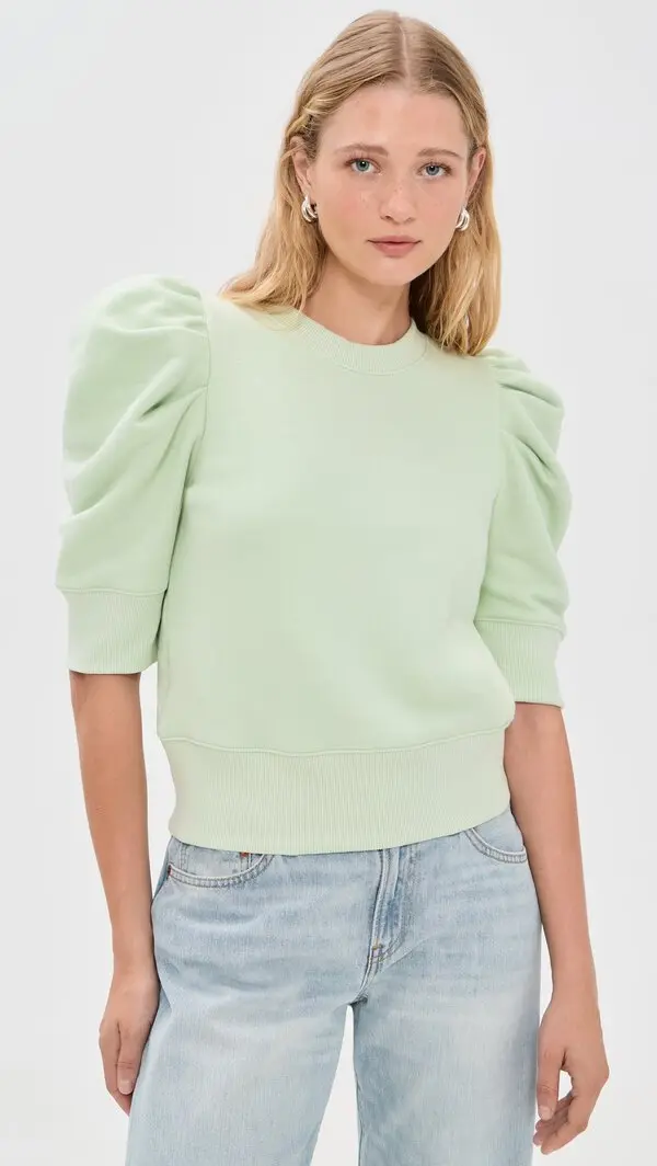 Alice + Olivia Draped Puff Sleeve Top - Light Sage