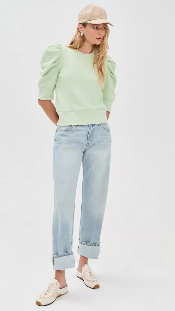 Alice + Olivia Draped Puff Sleeve Top - Light Sage