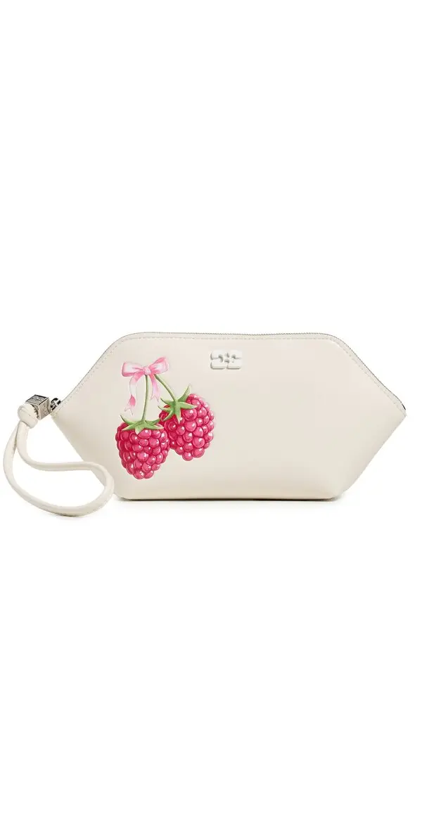GANNI Raspberry Motif Leather Pouch - Egret