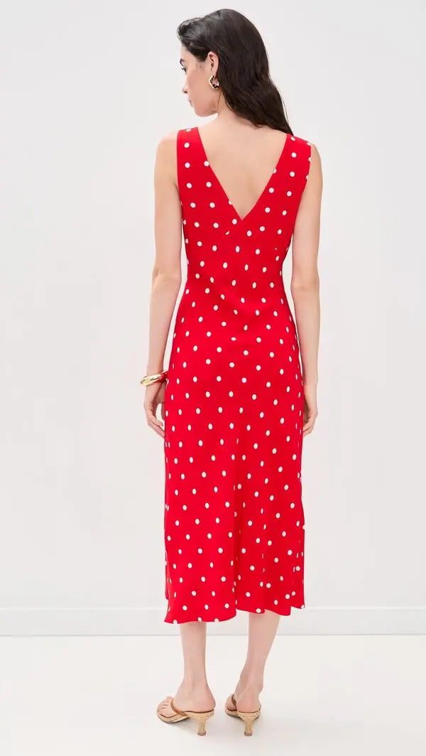 Rails Sleeveless V-neck Rosette Polka Dot Midi Dress