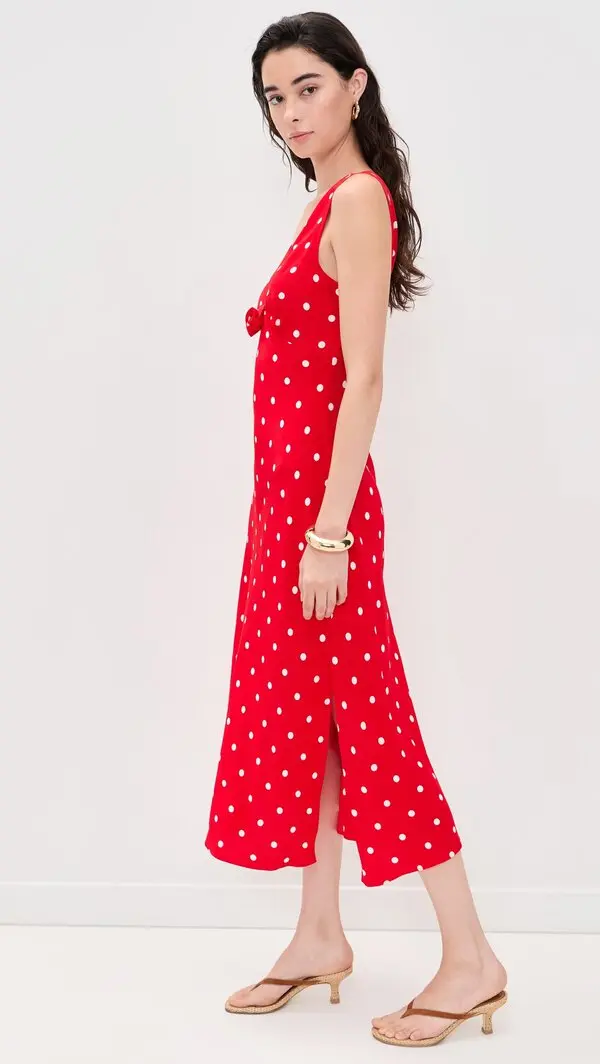Rails Sleeveless V-neck Rosette Polka Dot Midi Dress