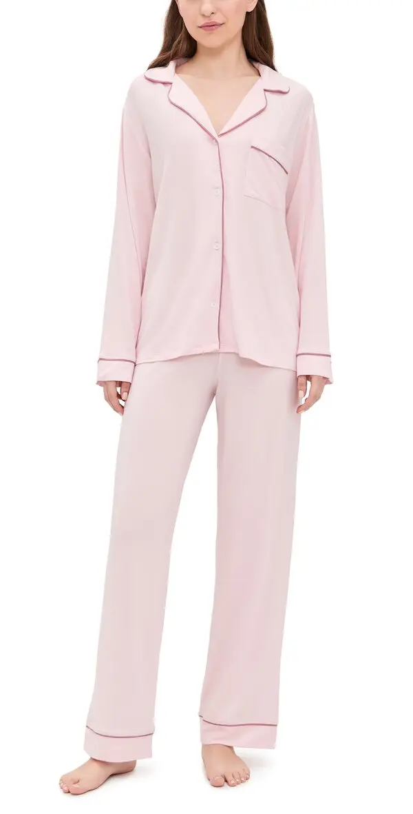 Eberjey Gisele Long Pajamas - Pale Pink/fig