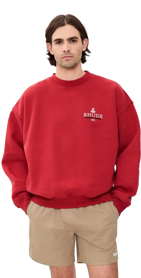 Rhude Mariner Regatta Crew Neck Sweatshirt - Vintage Red/white