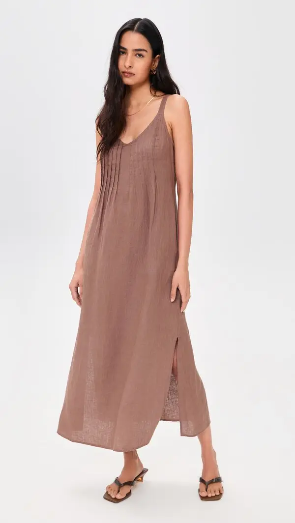 Splendid Stella Linen Pintuck Midi Dress - Wicker