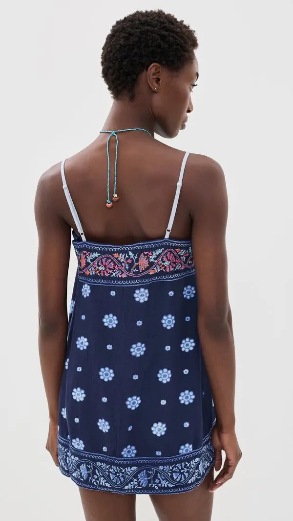 Free People Floral Embroidered Mini Dress - Indigo