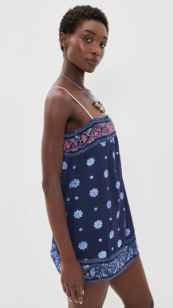 Free People Floral Embroidered Mini Dress - Indigo