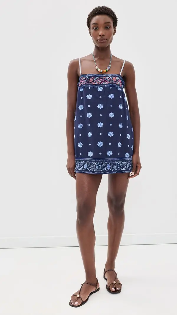 Free People Floral Embroidered Mini Dress - Indigo