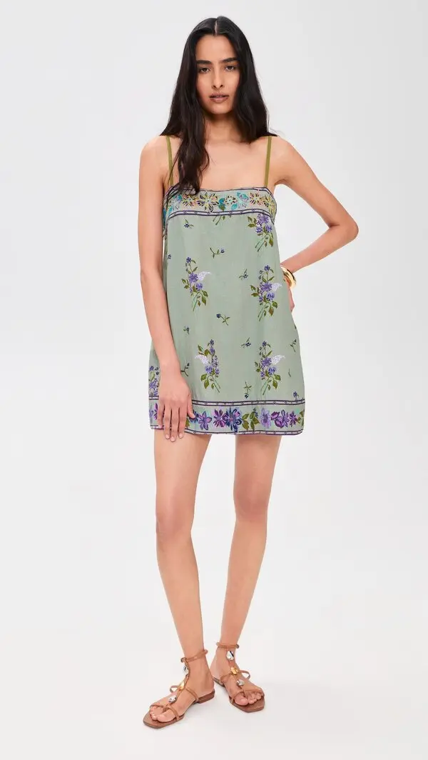 Free People Floral Embroidered Mini Dress - Mint Combo
