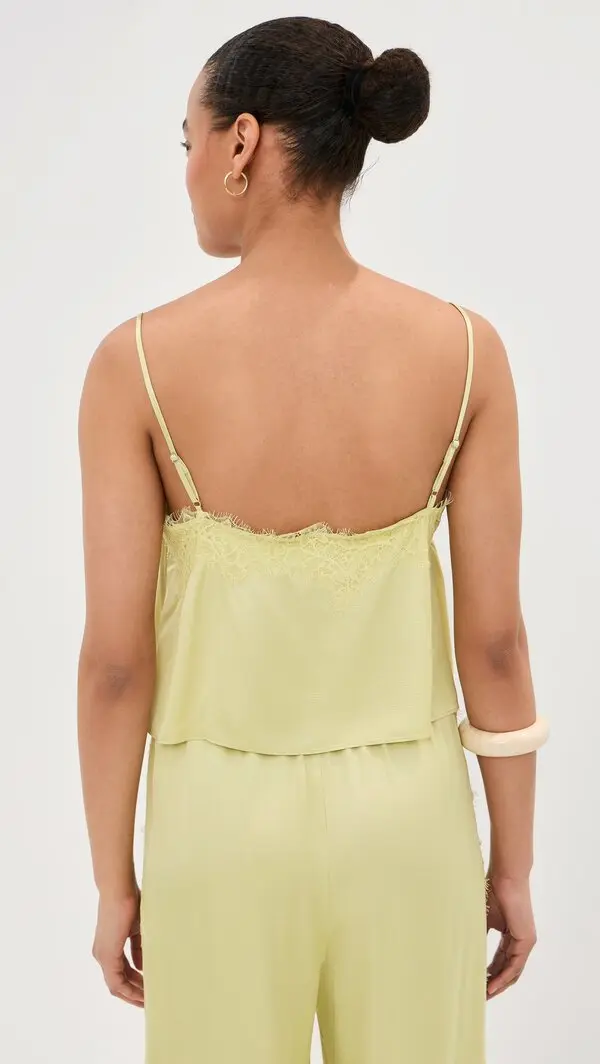 LE BOP Sienna Satin Top With Lace Trim - Honeydew