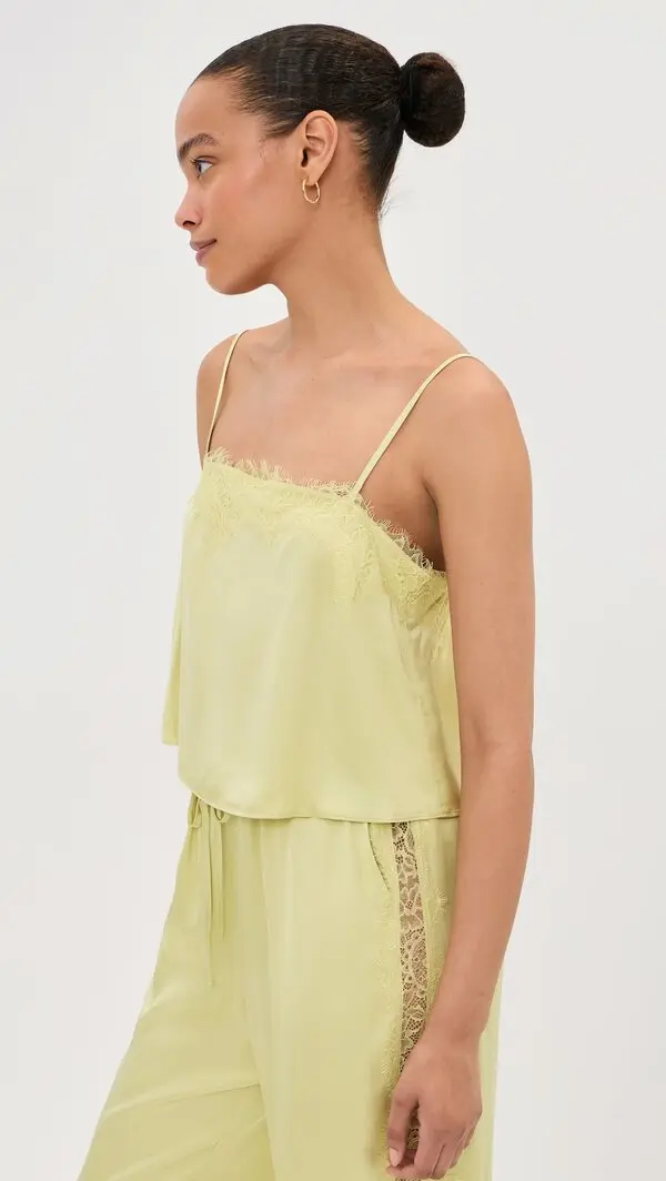 LE BOP Sienna Satin Top With Lace Trim - Honeydew