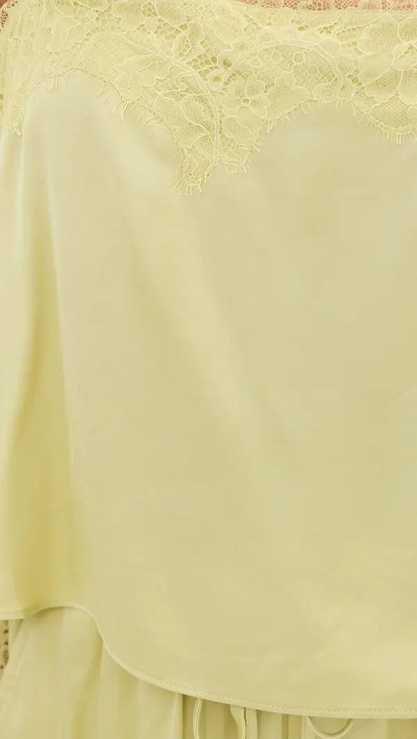 LE BOP Sienna Satin Top With Lace Trim - Honeydew