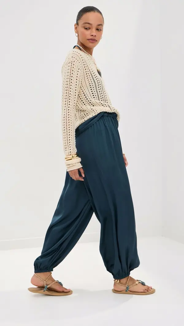 LE BOP Hunter Satin Balloon Pants - Navy
