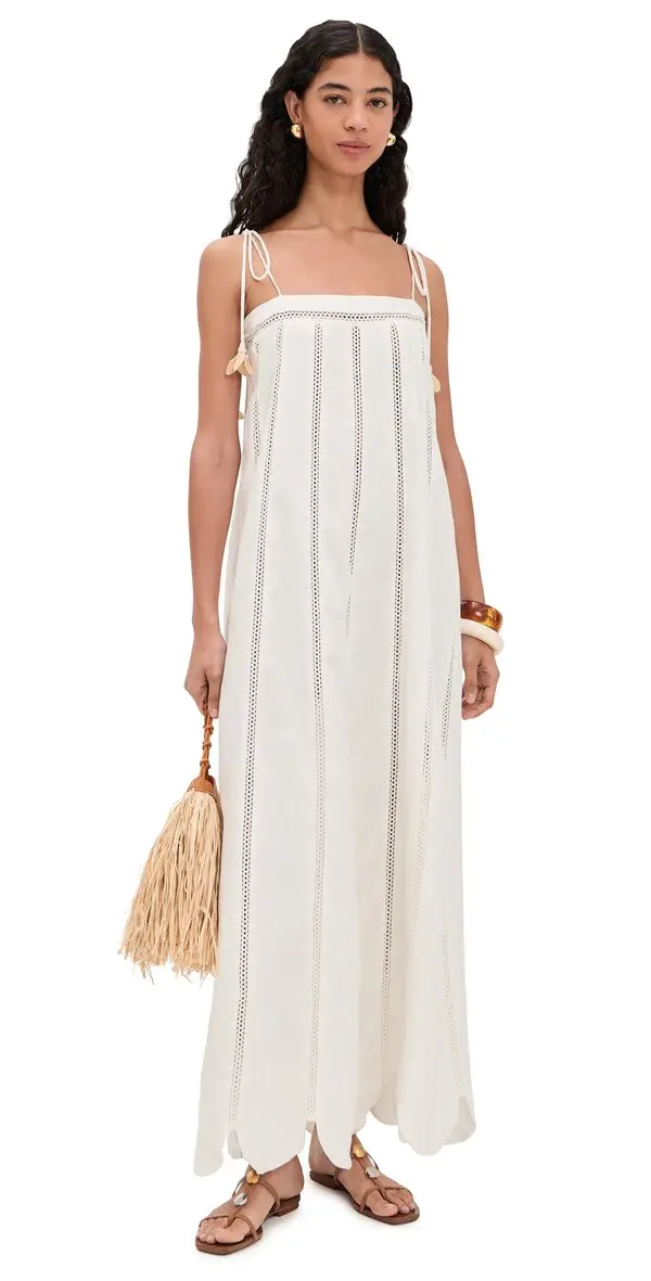 Azulu Nilo Linen Maxi Dress With Lace Trim And Scalloped Hem