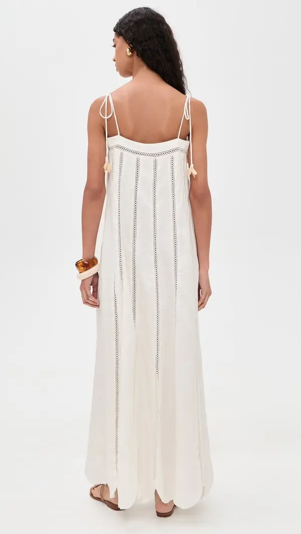 Azulu Nilo Linen Maxi Dress With Lace Trim And Scalloped Hem
