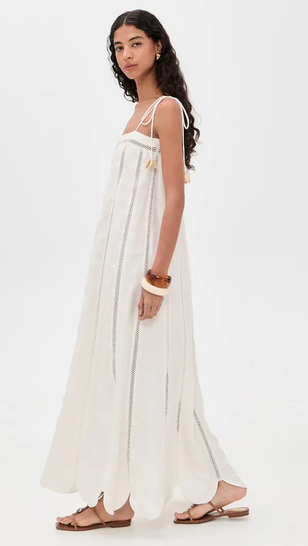 Azulu Nilo Linen Maxi Dress With Lace Trim And Scalloped Hem