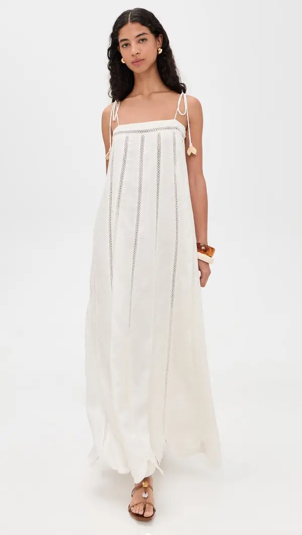 Azulu Nilo Linen Maxi Dress With Lace Trim And Scalloped Hem