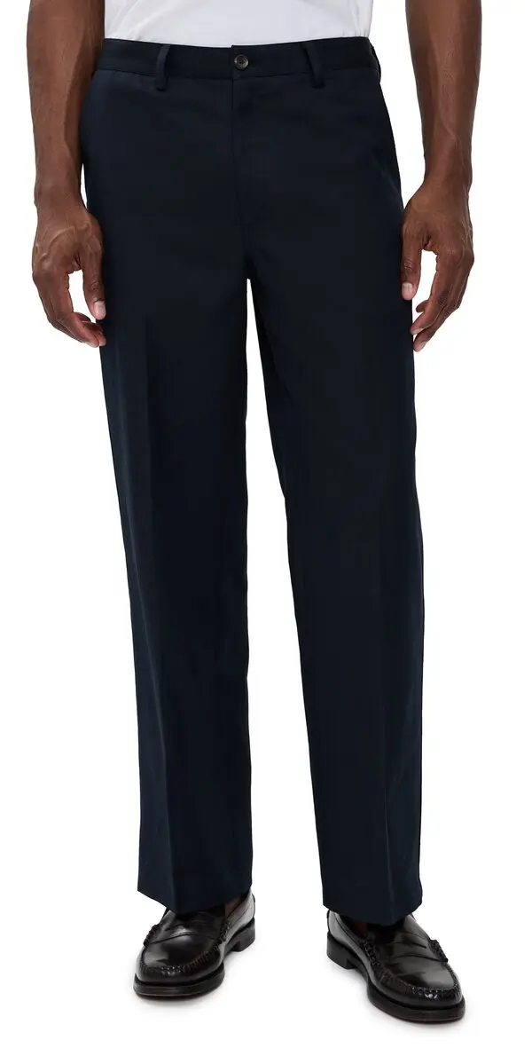 AARON LEVINE Cotton Linen Flat Front Trousers - Deep Navy