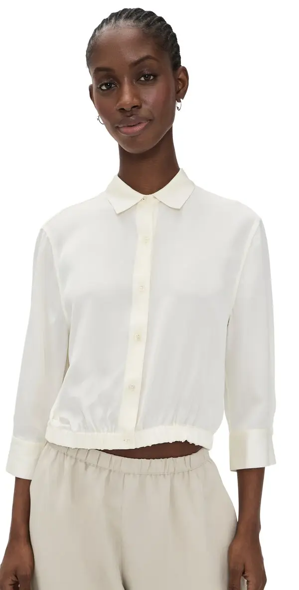Theory Cropped Button Down Shirt - Ivory