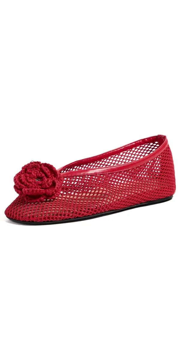 GANNI Jenny Ballerina Mesh Flower Flats - Goji Berry