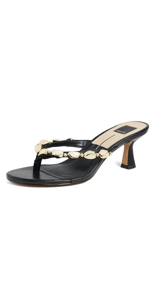 Dolce Vita Daksie Heeled Thong Sandals - Black Leather