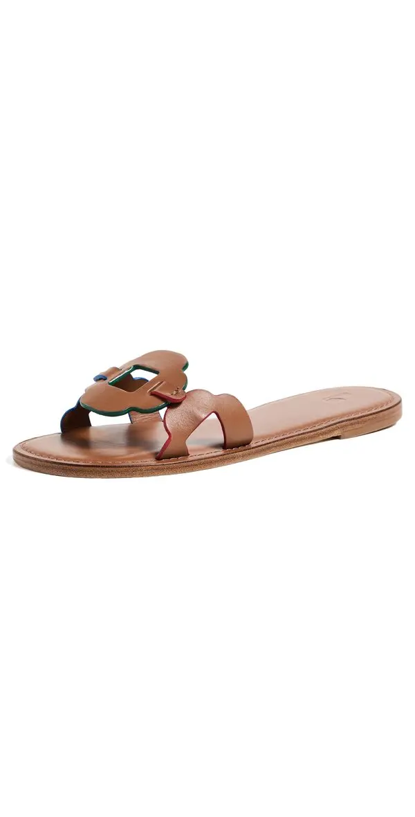 Larroude Margherita Leather Slides - Caramel Leather
