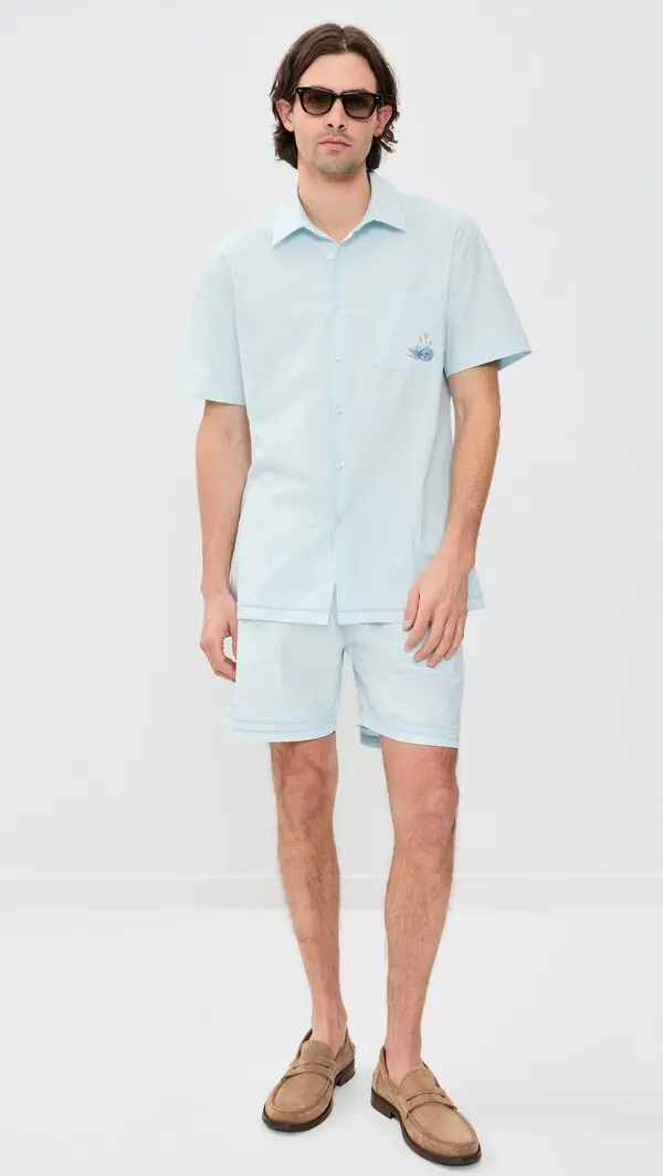 Fanm Mon Embroidered Cotton Shorts - Blue