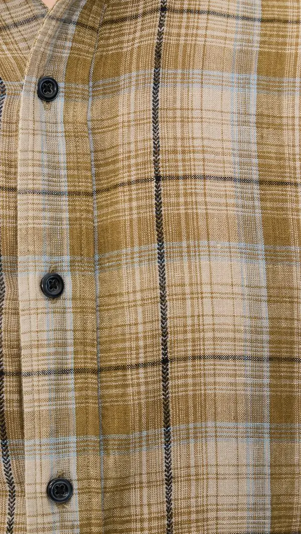 Billy Reid Dobby Plaid Linen Cedar Button Down Shirt - Olive Multi
