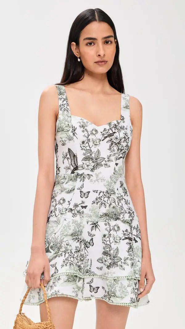 Alice + Olivia Miriam Sweetheart Drop Waist Tiered Mini Dress - Daybreak