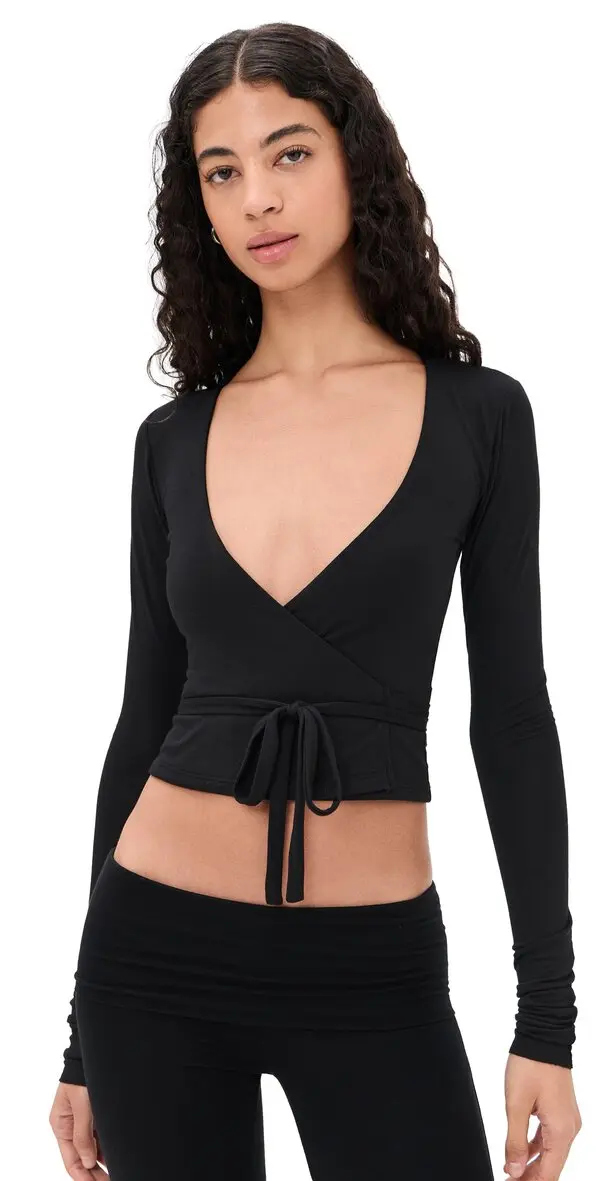 Eterne Soft Jersey Wrap Top - Black