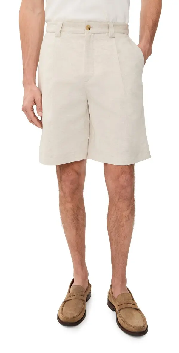 Maison Kitsuné Pleated Linen Blend Shorts - Macadamia