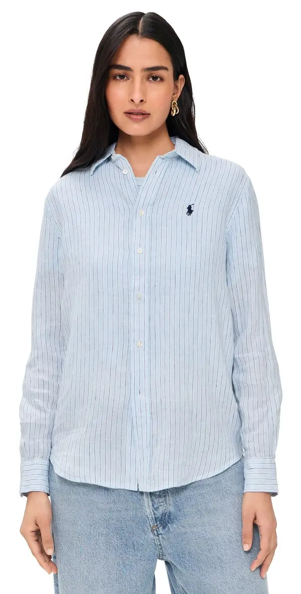 Polo Ralph Lauren Classic Striped Linen Button-down Shirt - 1994b Lt Blue White