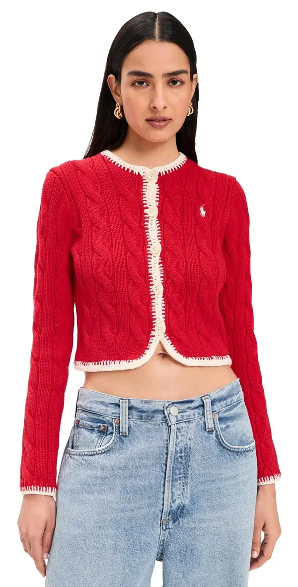 Polo Ralph Lauren Cable Knit Cardigan - Cruise Red
