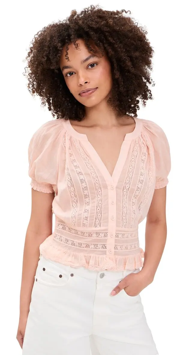 Alice + Olivia Kathryn Lace Trim Blouse - English Rose