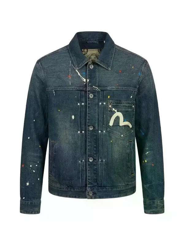EVISU Paint-splatter Denim Jacket - Blue
