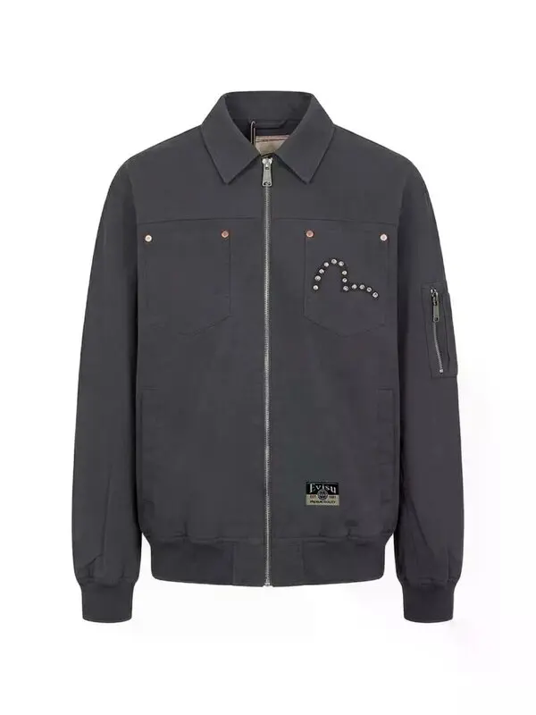 EVISU Graphic-print Bomber Jacket With Studded Detailing - Grey