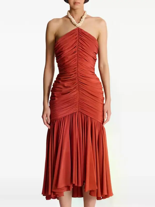 Balmain Ruched Halterneck Midi Dress