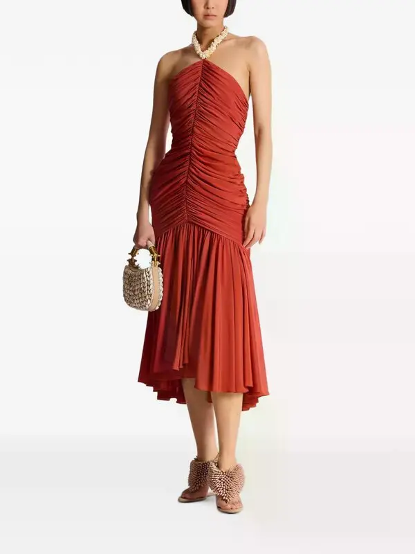Balmain Ruched Halterneck Midi Dress