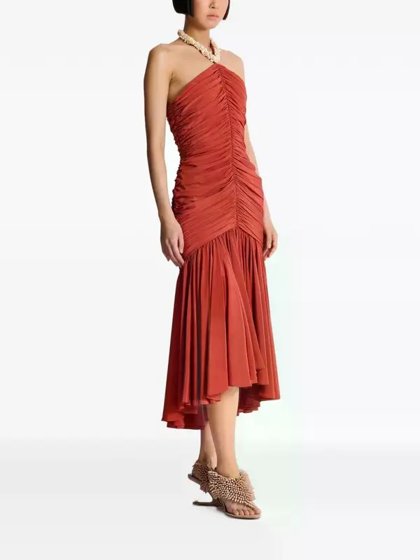 Balmain Ruched Halterneck Midi Dress