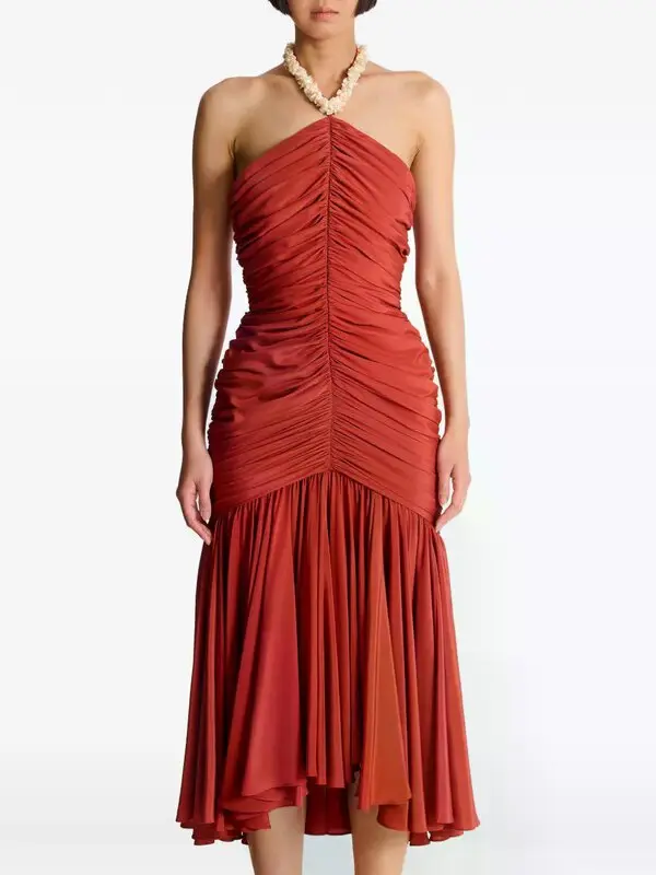 Balmain Ruched Halterneck Midi Dress
