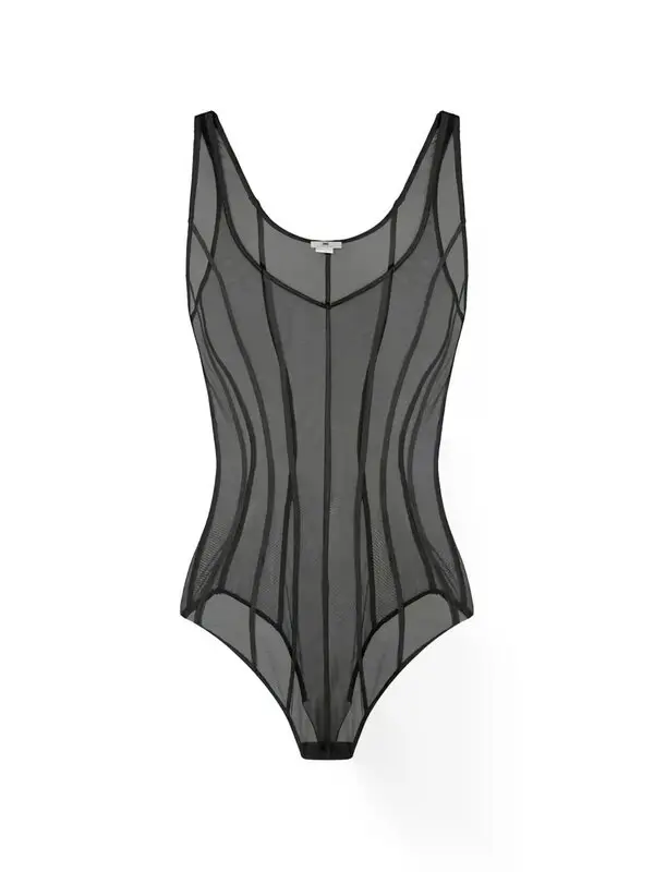 Elisabetta Franchi Micro-mesh Tulle Bodysuit - Black