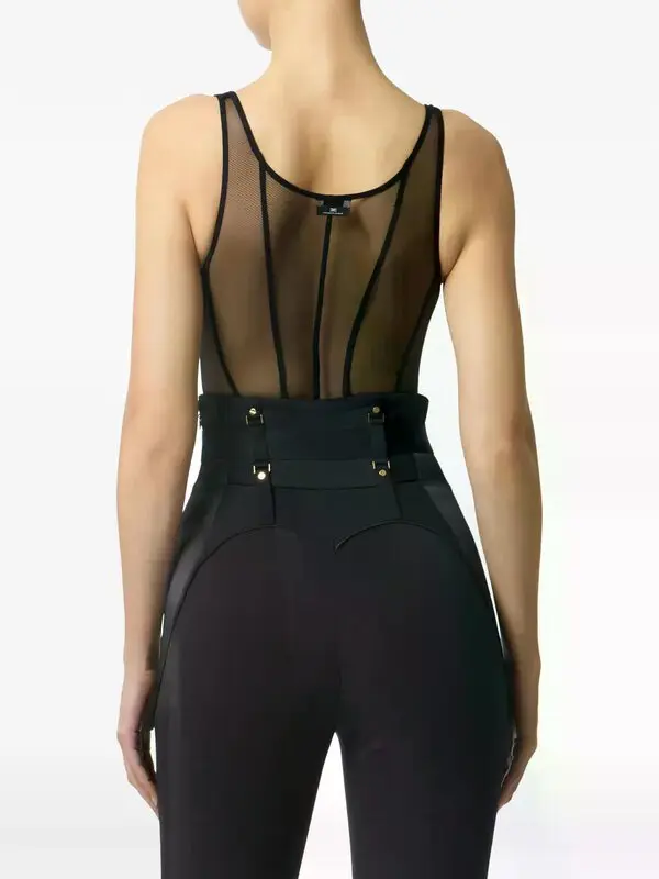 Elisabetta Franchi Bodysuit In Tulle Fabric With Micro-mesh Texture