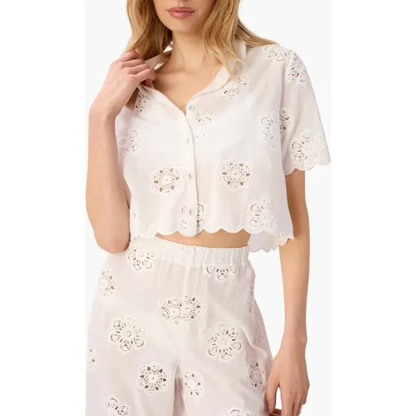 Cami Nyc Xana Floral Embroidery Woven Crop Top - Macadamia