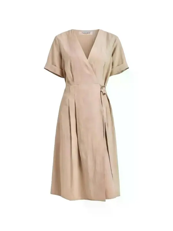 TWINSET Pleated Wrap Midi Dress - Neutrals