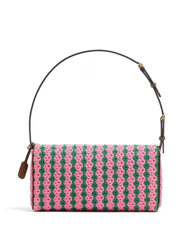 Valentino Garavani Devain Small Shoulder Bag In Crochet Fabric - Pink
