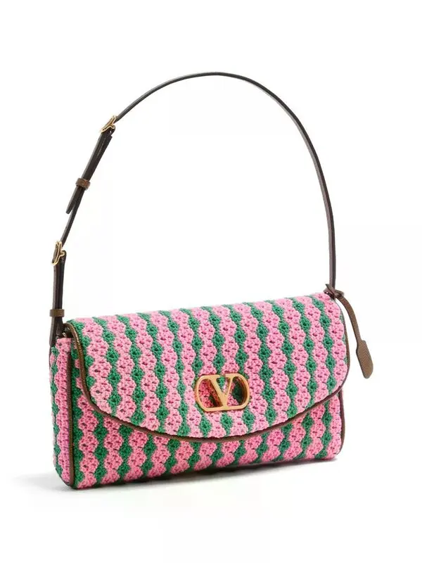 Valentino Garavani Devain Small Shoulder Bag In Crochet Fabric - Pink
