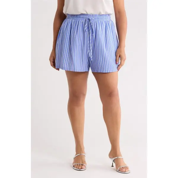 SUGARLIPS Elise Stripe Taliya Drawstring Shorts - Blue-white