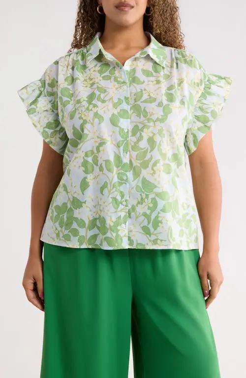 SUGARLIPS Kiany Floral Shirt - Light Blue Green