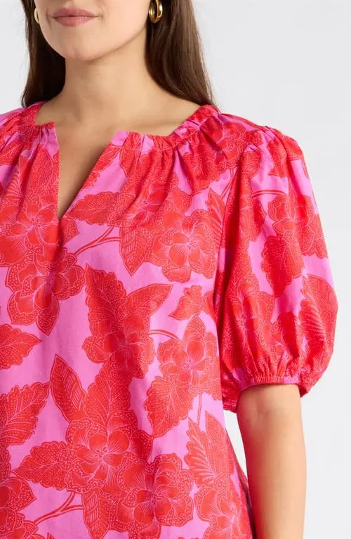 SUGARLIPS Floral Cotton Puff Sleeve Top